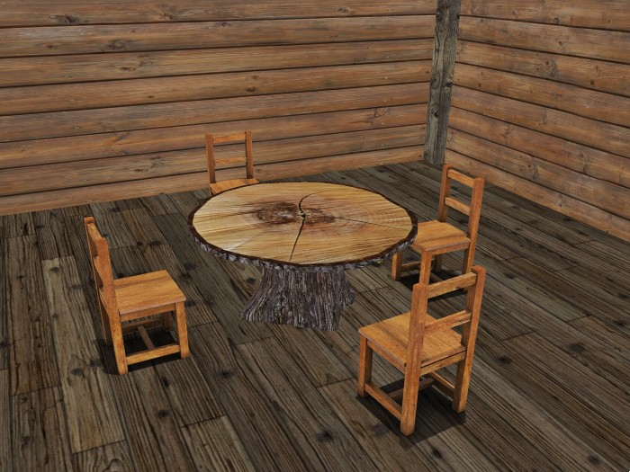 Second Life Marketplace - WJ Designs Log Table and Wooden Chair set